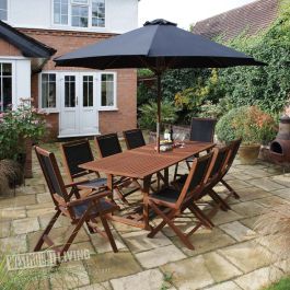 10 Piece Hardwood Table, Chair & Parasol Garden Dining Set from ...