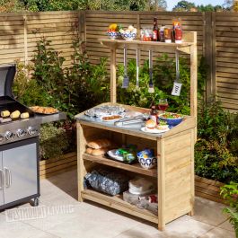 Wooden BBQ Food Preparation and Servery Station