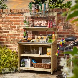 Wooden Outdoor Mini Bar with Metal Bar Top