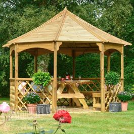 11'9" x 11'9" FT (3.6 x 3.6m) Stunning Wooden Trellis Decked Gazebo